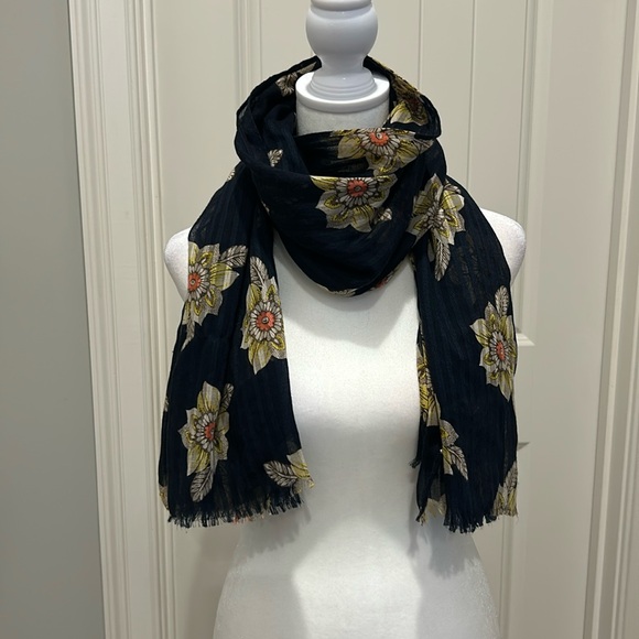 LOFT | Accessories | Loft Floral Scarf Navy Blue With Flowers Yellow ...